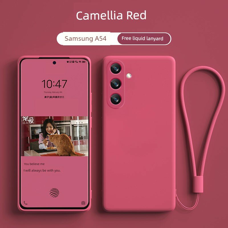 Смартфон-чехол из жидкого силикона для Samsung Galaxy A53 5G, розовый цвет камелии — полная защита объектива,