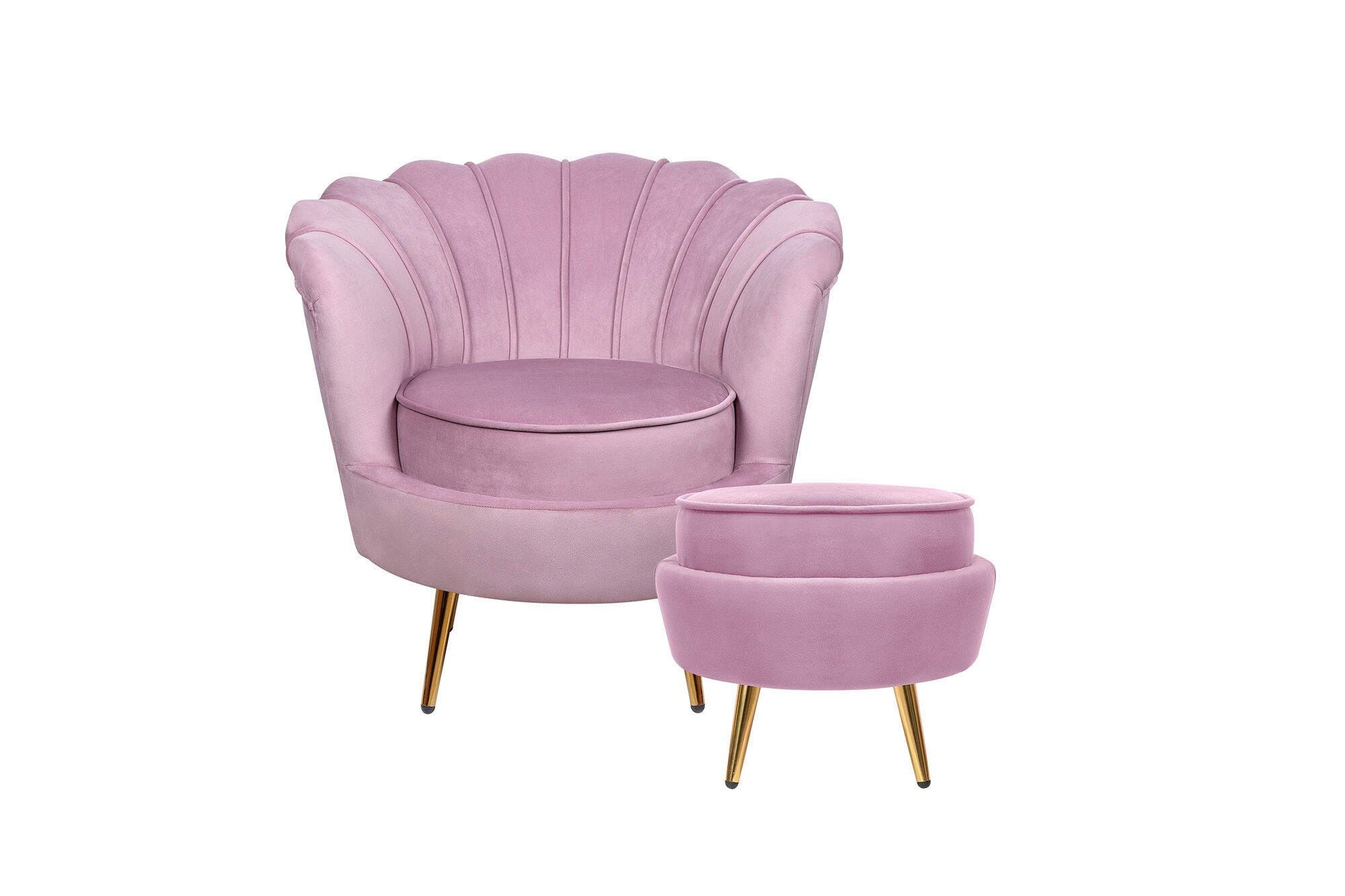 Кресло Mak-interior "Ракушка Pearl Pink", с пуфом, розовый велюр