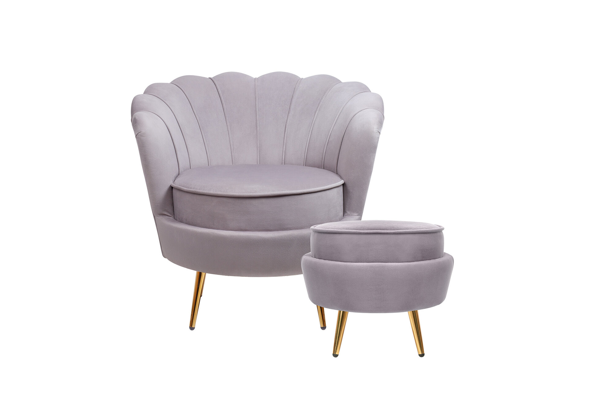 Кресло Mak-interior "Ракушка Pearl Grey", с пуфом, серый велюр