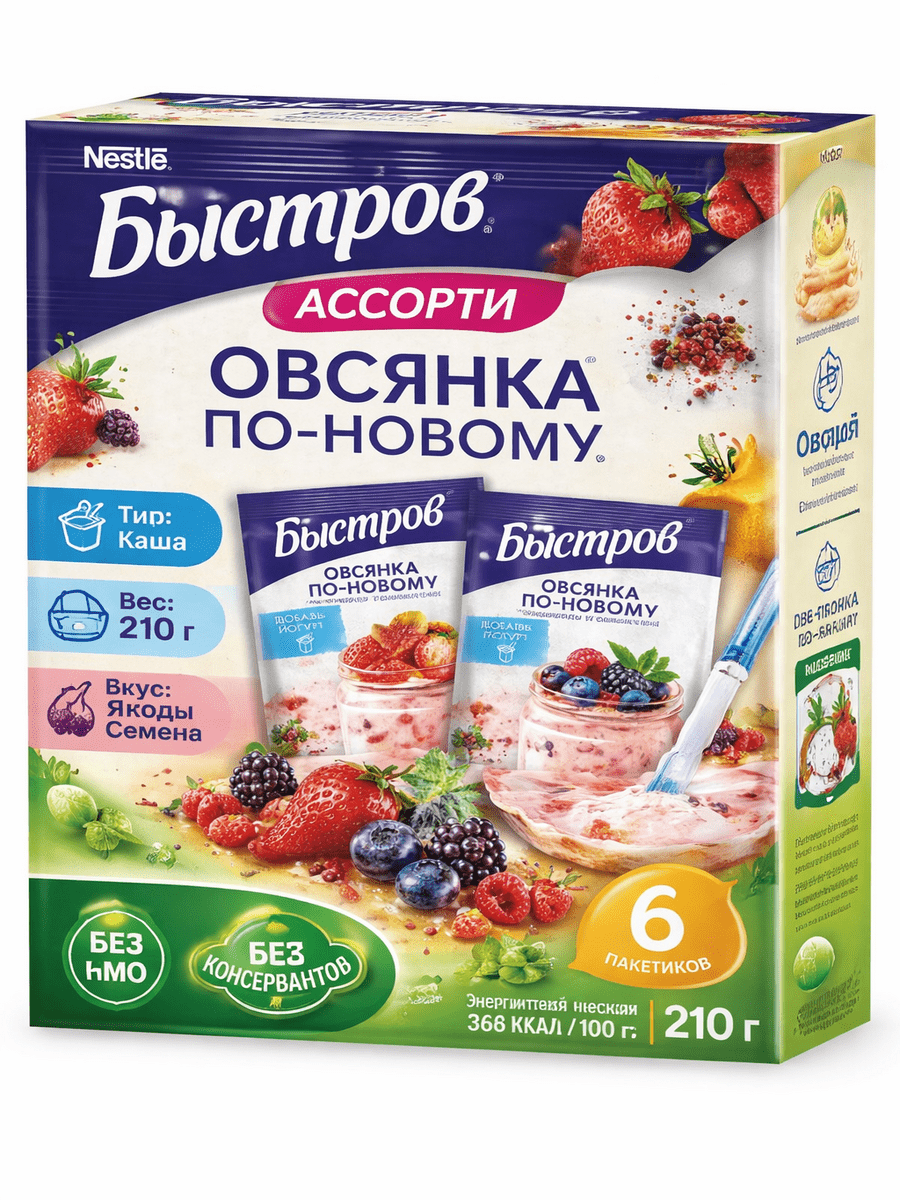 Каша Быстров Ассорти Овсянка по-новому (6шт х 35г), 210г