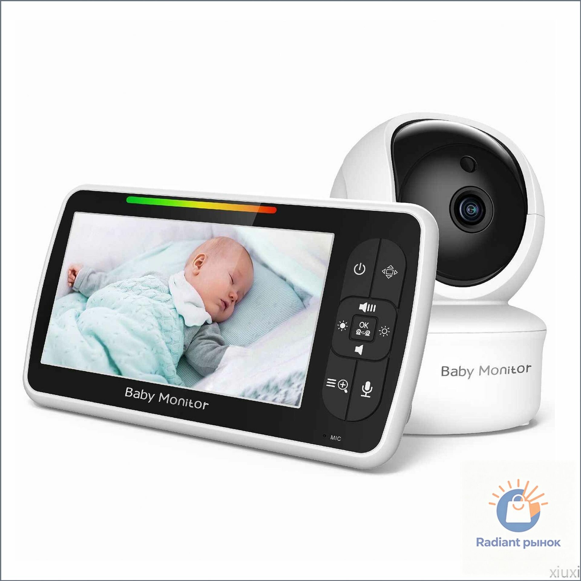 Baby Monitor SM650 Беспроводная поворотная видеоняня с двусторонней связью / цветной экран / радионяня с колыбельными мелодиями и режимом ночного виденияxiuxi