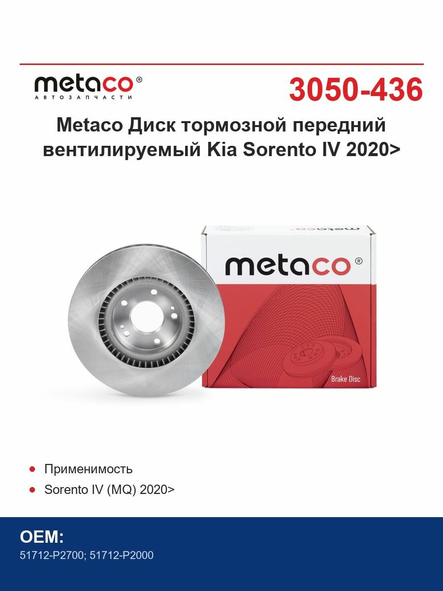 Metaco Диски тормозные передний вентилируемый Kia Sorento IV 2020>