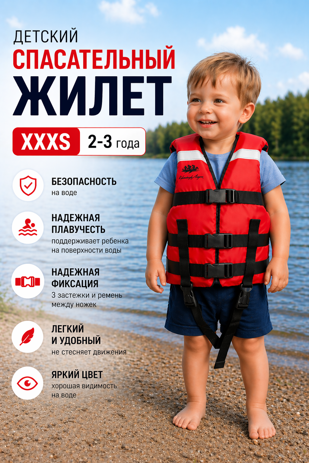 Детский спасательный жилет Мастер Лодок "таймень" XXXS Красный (рост 88-92, 2-3 года)