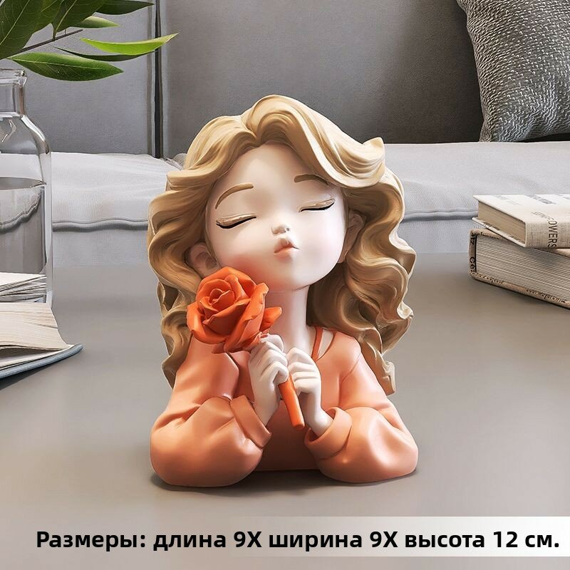 Нежная статуэтка девушки с розой, волшебный декор для дома и подарок,12,1,500, фея, дерево, false, false, статуэтка,9, коричневый,1