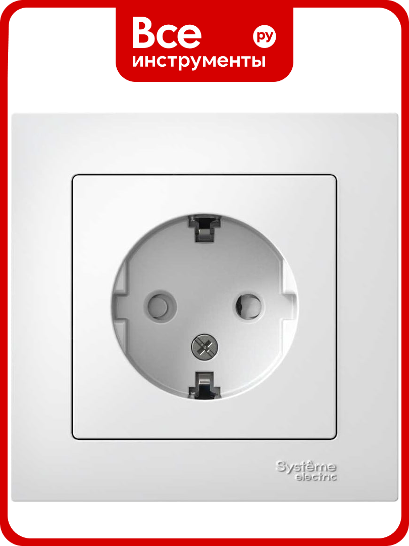 Розетка Systeme Electric (Schneider Electric) ATLAS DESIGN с заземл. защ. шторки 16А в сборе бел.