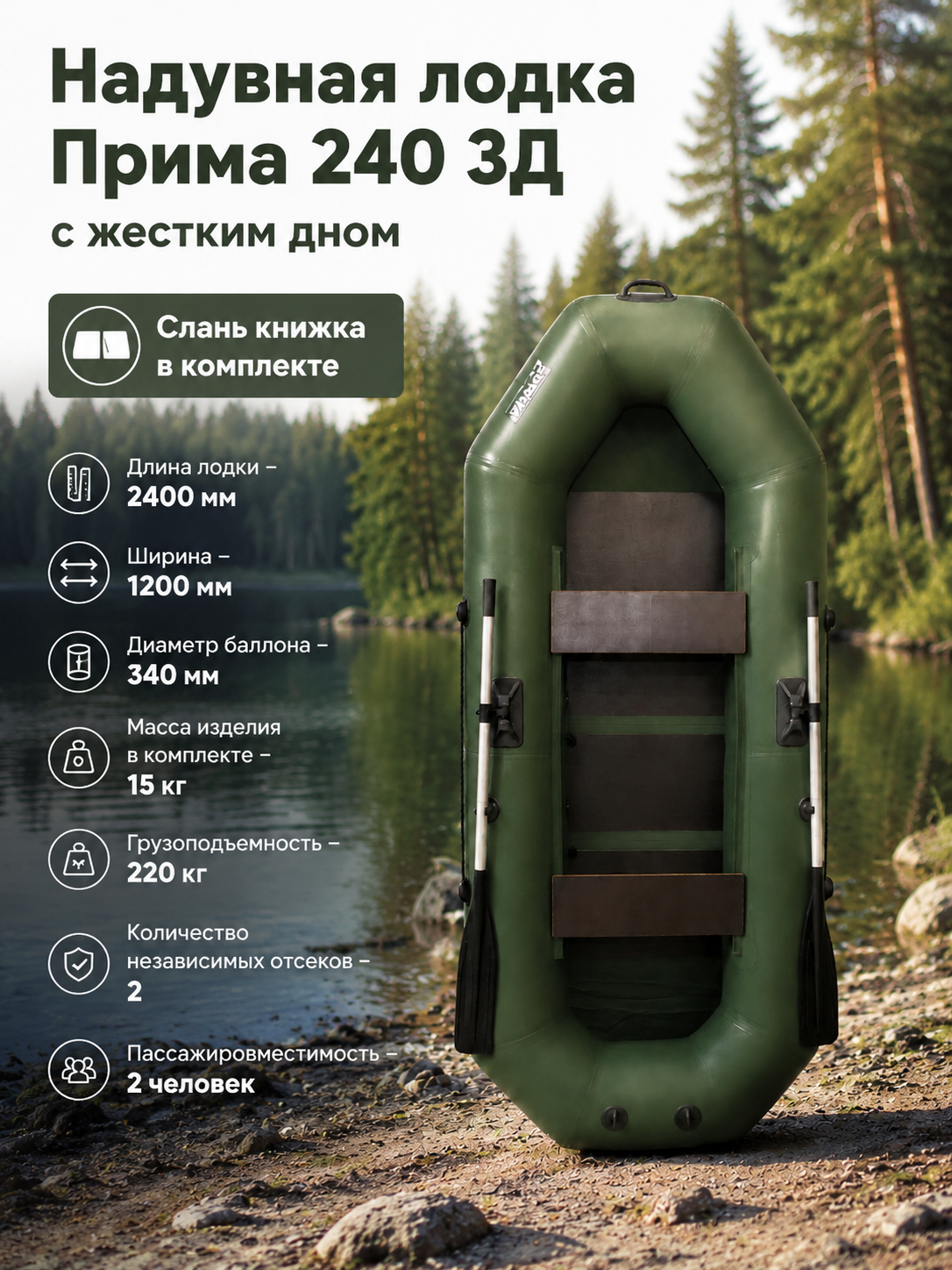Надувная лодка Прима Вираж 240 ЗД с жестким дном