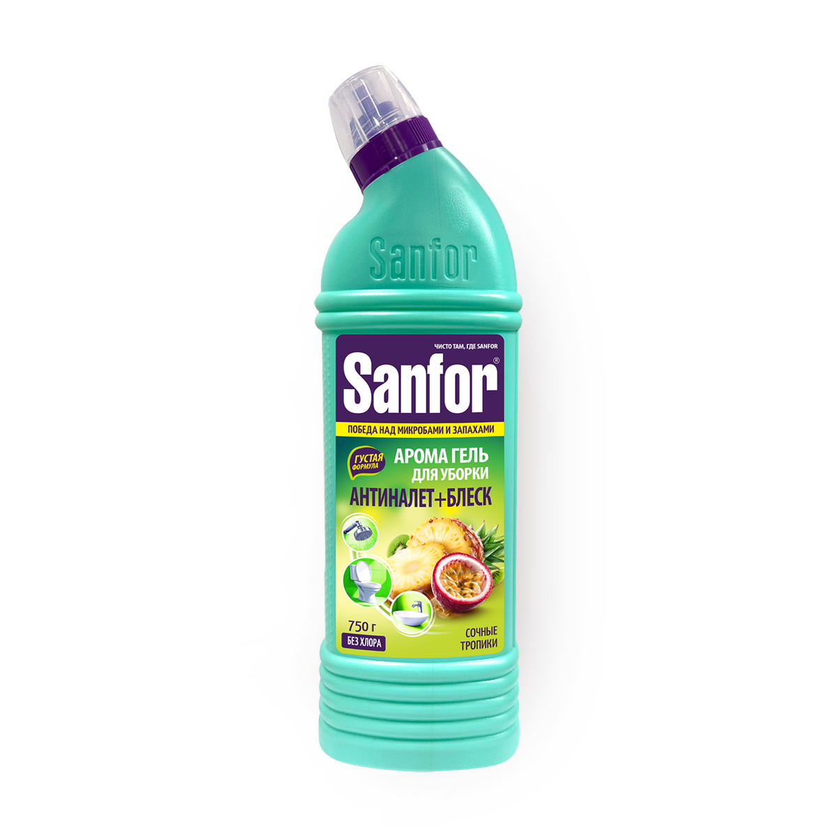 Гель для уборки Sanfor "Антиналёт+блеск", для сантехники, фруктовый аромат, 750 мл