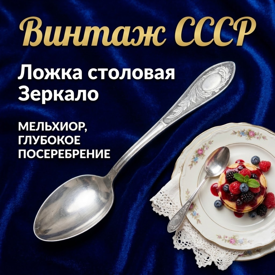 Винтажная столовая ложка Зеркало, ЗМ-1, мельхиор. СССР