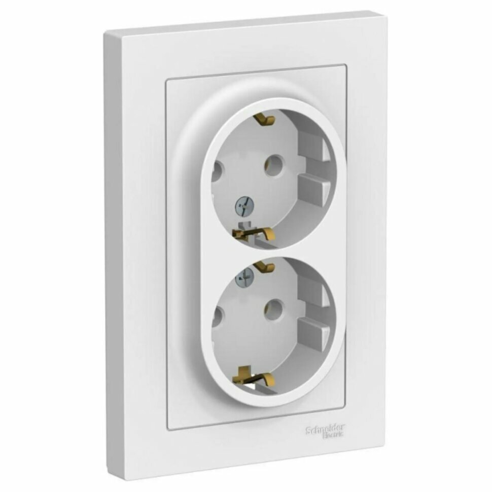Розетка 2-ая с/з 16А в сборе SE AtlasDesign Белый (ATN000124), 1536167