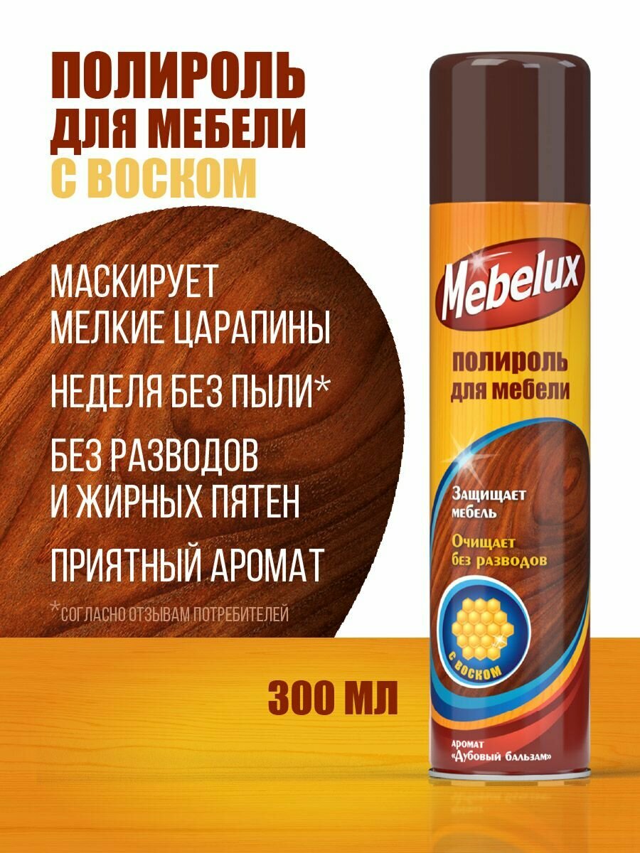 Полироль для мебели и пластика с воском 300 мл - 2 шт. полироль для мебели восковая полироль для пластика
