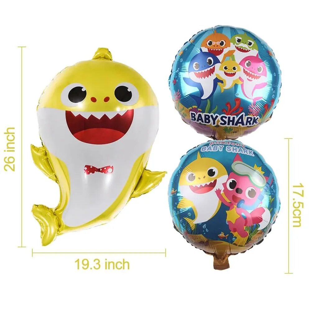 Принадлежности для вечеринки Baby Shark включают гелиевые воздушные шары Baby Shark и круглые Воздушные шары