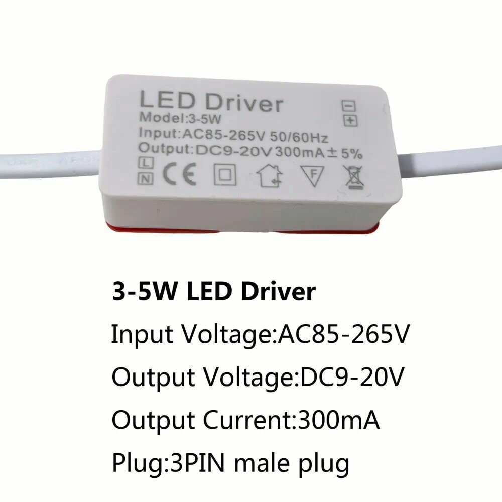 Драйвер СИД 3PIN мужской 300mA 3W 5W 7W 8W 12W 15W 18W 24W постоянный ток драйвер питания AC85-265V DownLighting трансформаторы