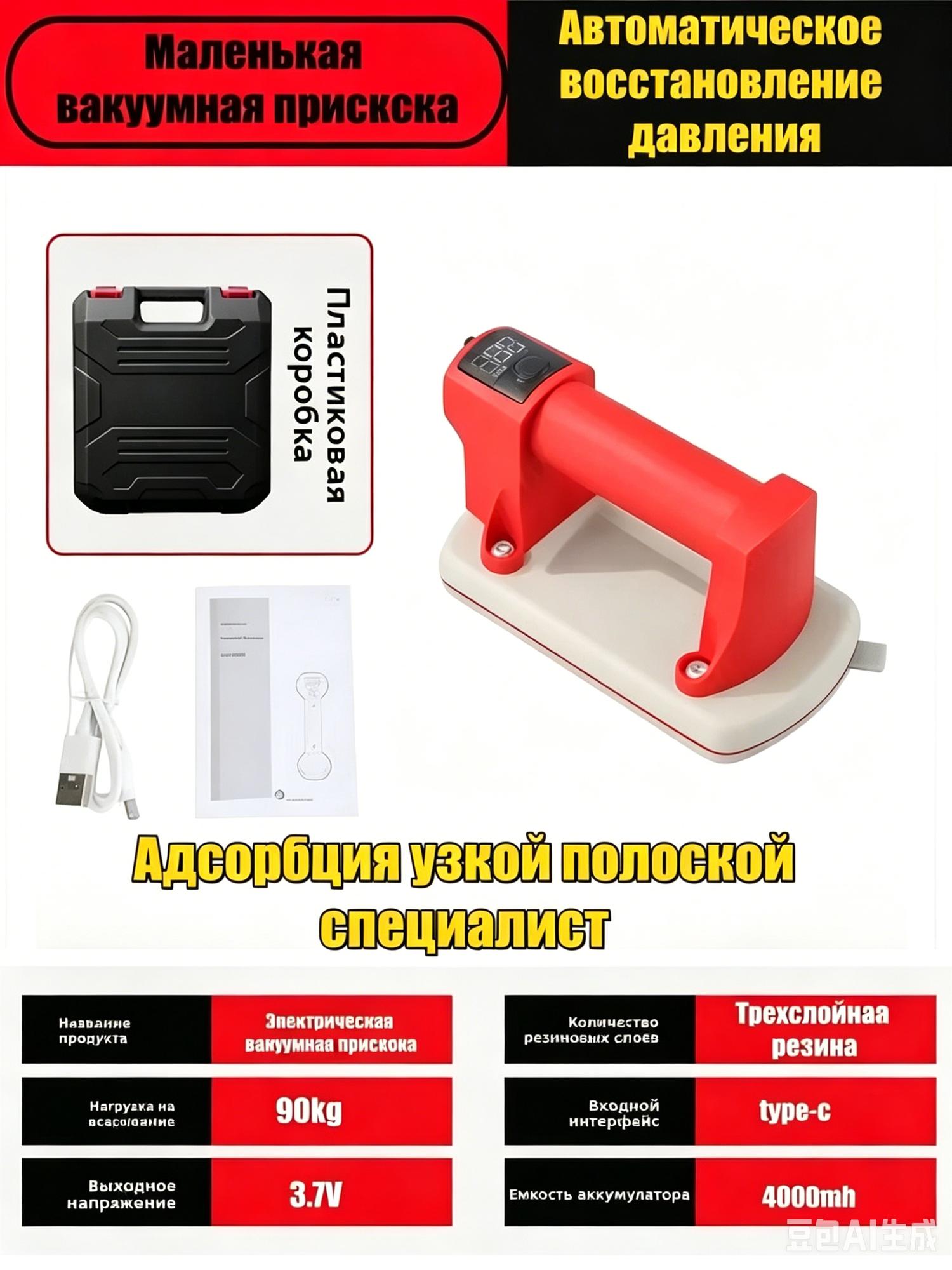 Вакуумный присос с цифровым дисплеем для плитки и стекла, автоматическая подкачка