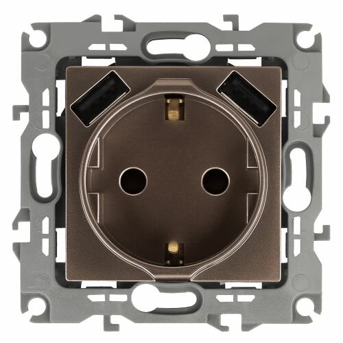 Розетка 16А 250В 2P+E с 2хUSB 5В-3А защ. шторки Эра12 бронза 12-4109-13 ЭРА Б0047847