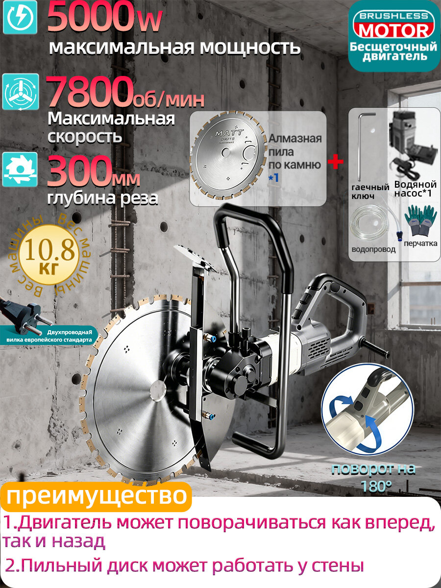 Мощная машина для нарезания канавок, не требующая регулировки бесщеточная дисковая бензопила для резки бетона, предназначенная для резки и обработки бетонных стен.