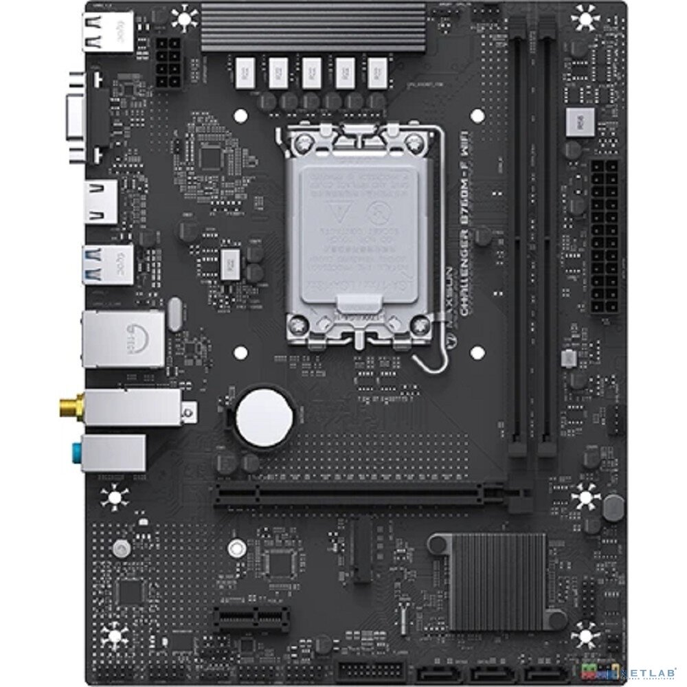 MAXSUN MS-Challenger B760M-F WIFI (Socket 1700, mATX, 2*DDR4(64Gb), VGA/HDMI, 3xSATA3, 1*M.2,1xPCI-E x16/1xPCI-E x1, 2*USB 2.0, 2*USB 3.2 Gen1, LAN 1*1G, Bluetooth, Wi-Fi 802.11ac, RTL)
