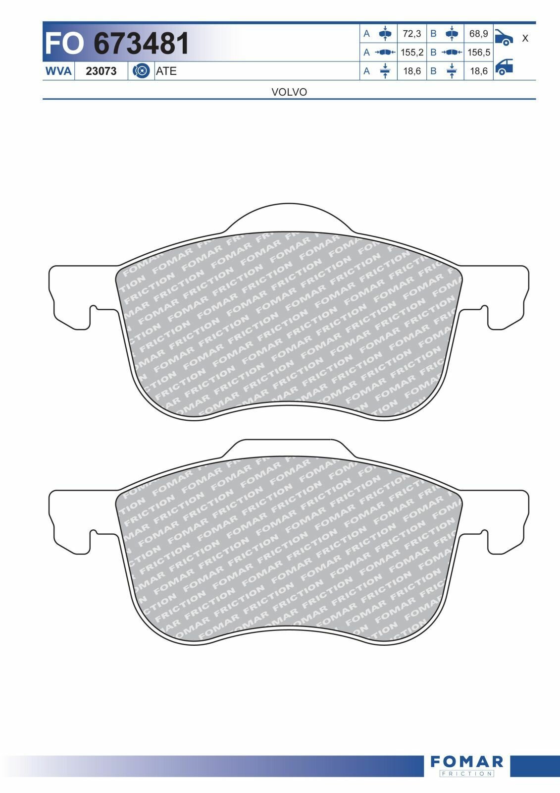 Колодки дисковые передние FOMAR 673481 VOLVO S60/S80/V70/XC70 II