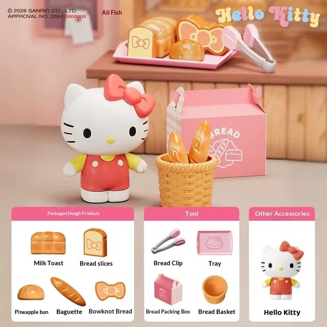 MINISO Набор миниатюрных реалистичных игрушек-продуктов Sanrio Kitchen Series Blind Box Hello Kitty Kuromi Cinnamon Dog – коллекционный подарок для поклонников,