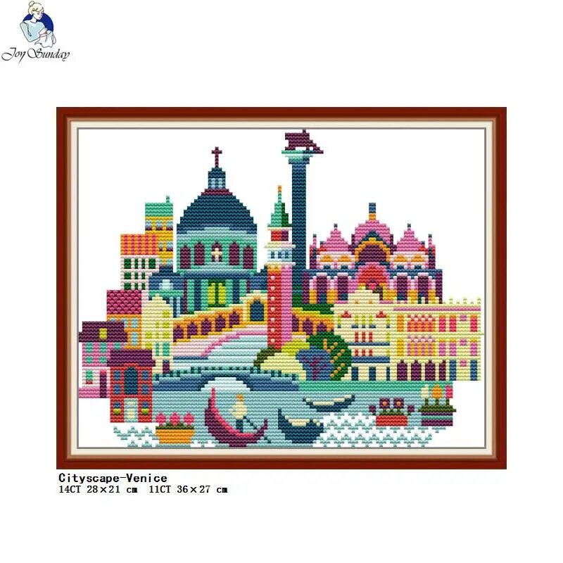 Набор для вышивки крестом Joy Sunday Городские пейзажи 11CT/14CT Белый, FA130, 14CT Printed Cloth