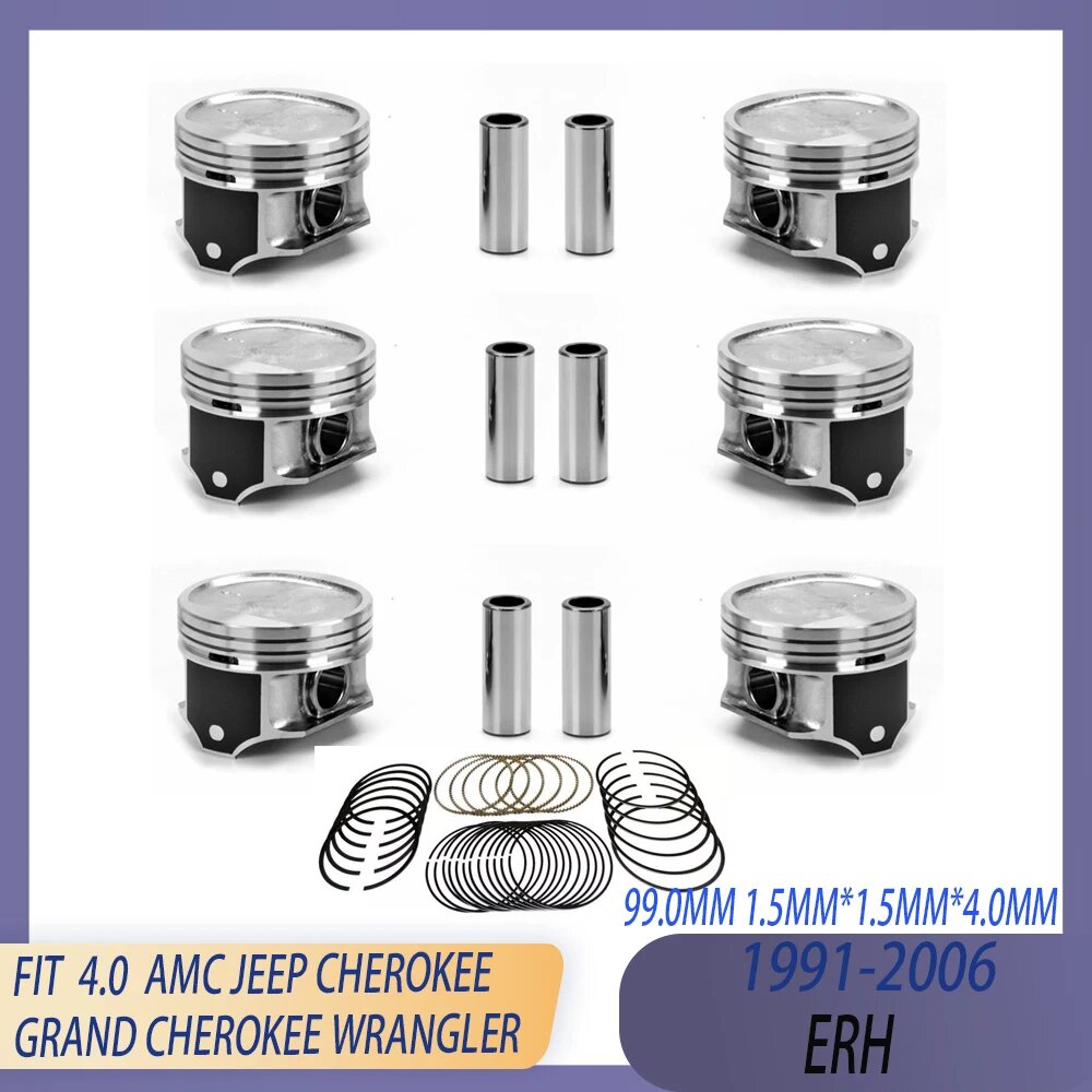 Комплект поршней и колец AMC STD Engine, 6 шт, подходит для 91-06 4,0 л 12 В ERH OHV для JEEP CHEROKEE GRAND CHEROKEE I II WRANGLER II 04798329