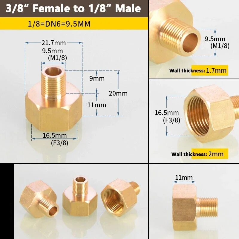 Латунные переходники для воды 1/8", 1/4", 3/8", 1/2"