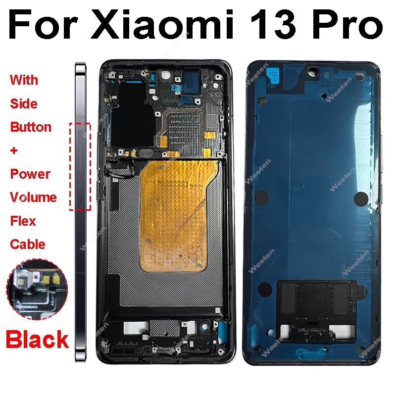 Передняя рамка ЖК-дисплея для Xiaomi 13 13 Pro Lite Ultra с боковыми кнопками, Синий, 13 Pro-Black