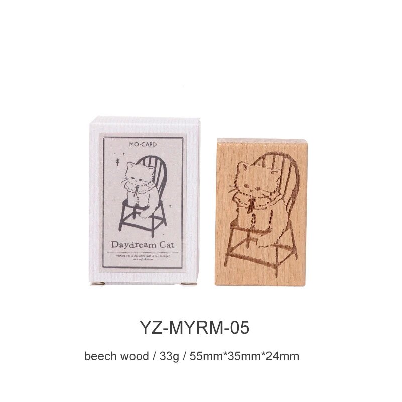 Деревянный штамп «Кавайный кот в пейзаже» YZ-MYRM-01 YZ-MYRM-05