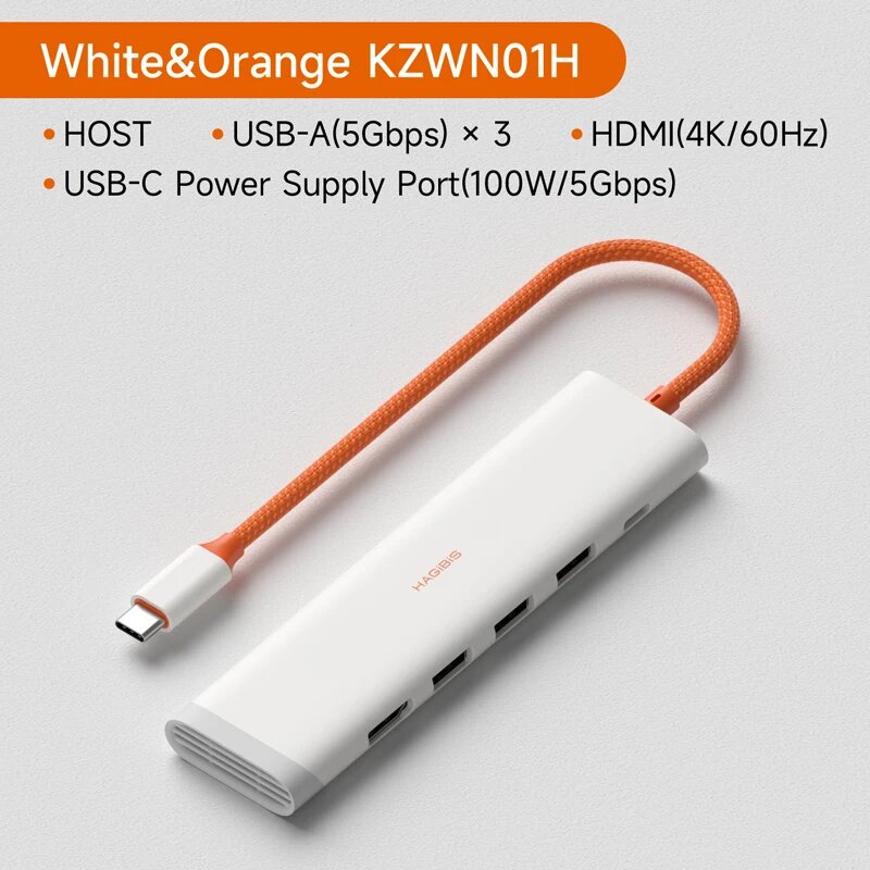 Hagibis USB-C хаб White&Orange KZWN01H HDMI 4K/60Hz
