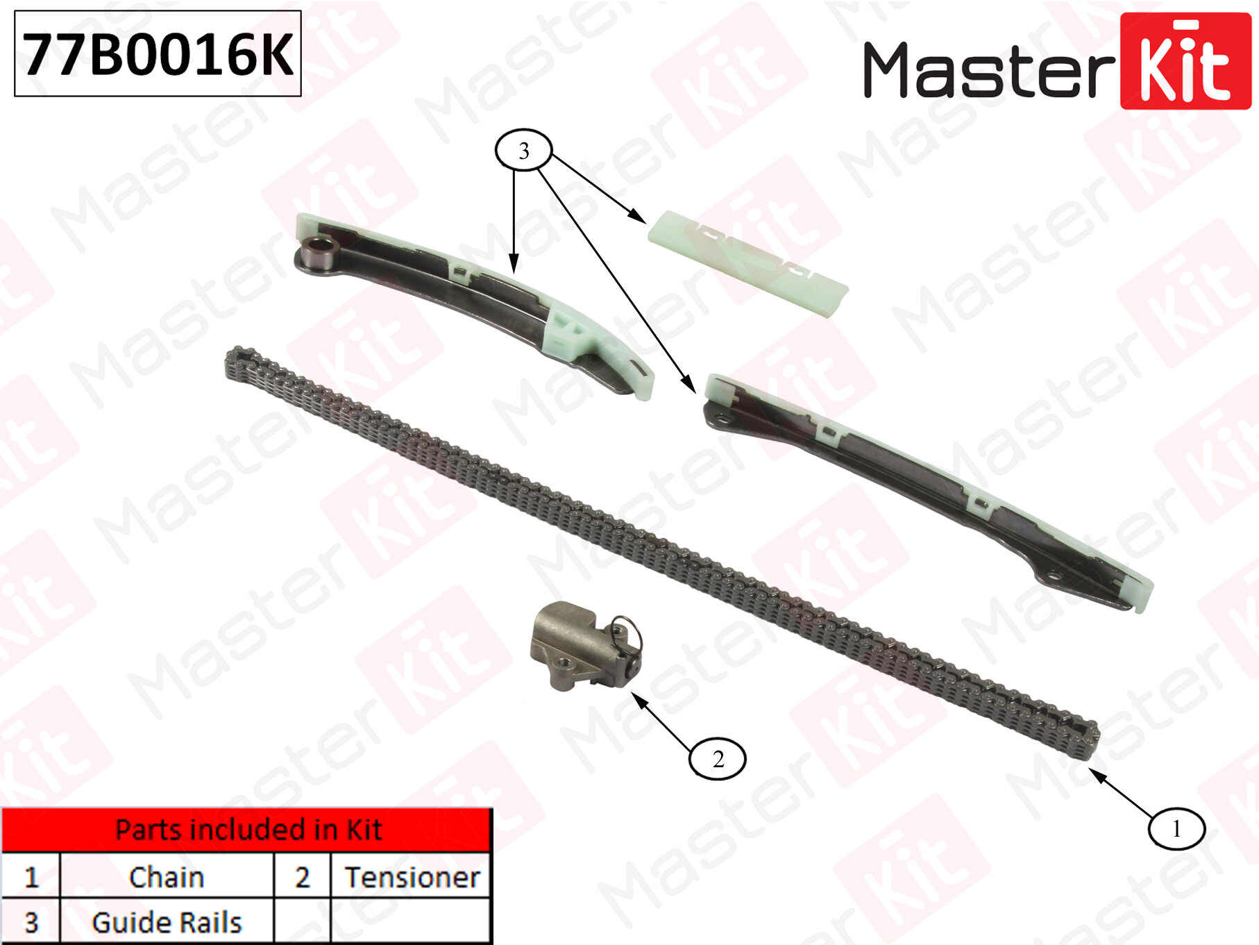Комплект цепи ГРМ NISSAN X-TRAIL/QASHQAI MR20DE 02-13 (без звездочек) MASTERKIT 77B0016K
