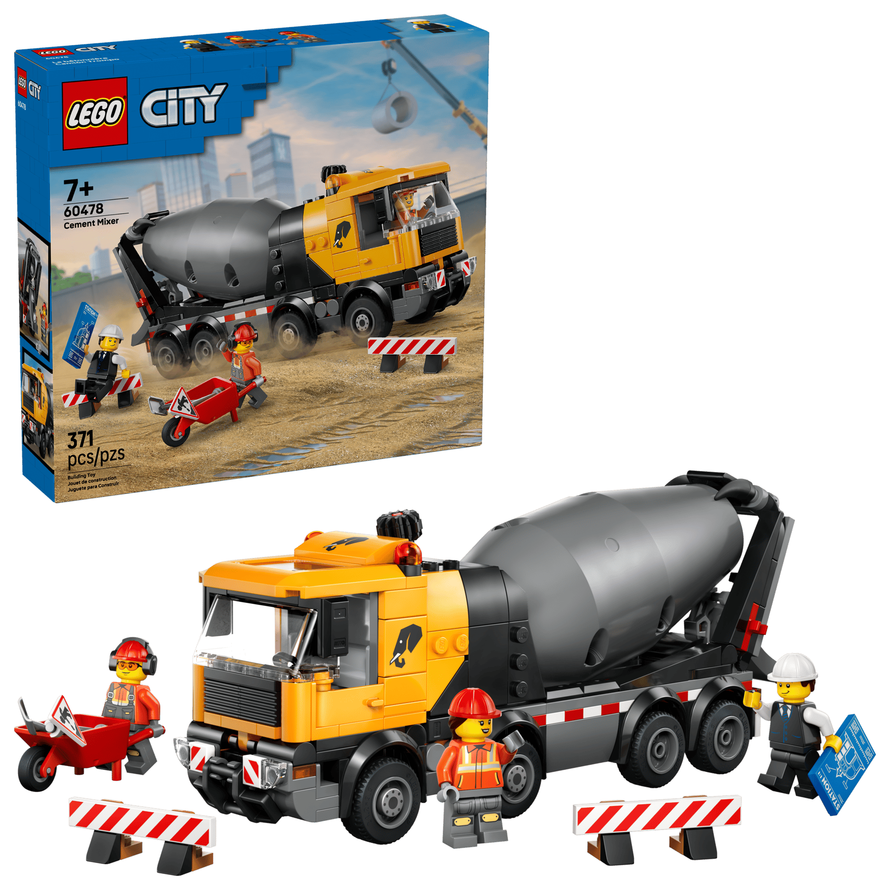 Конструктор LEGO City 60478 Бетономешалка, разноцветный, 371 дет.