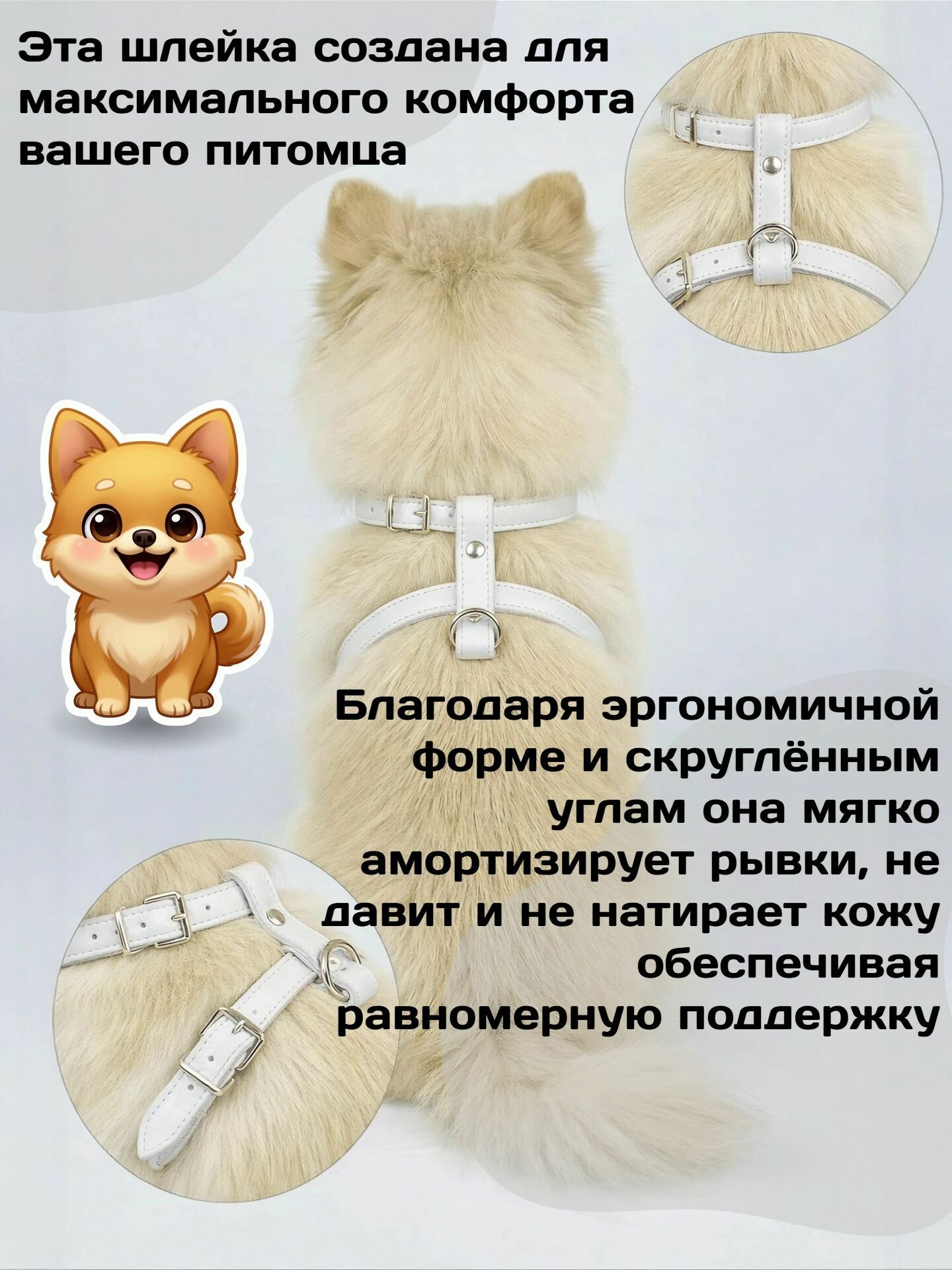 Шлейка кожаная для шпица — фото 1