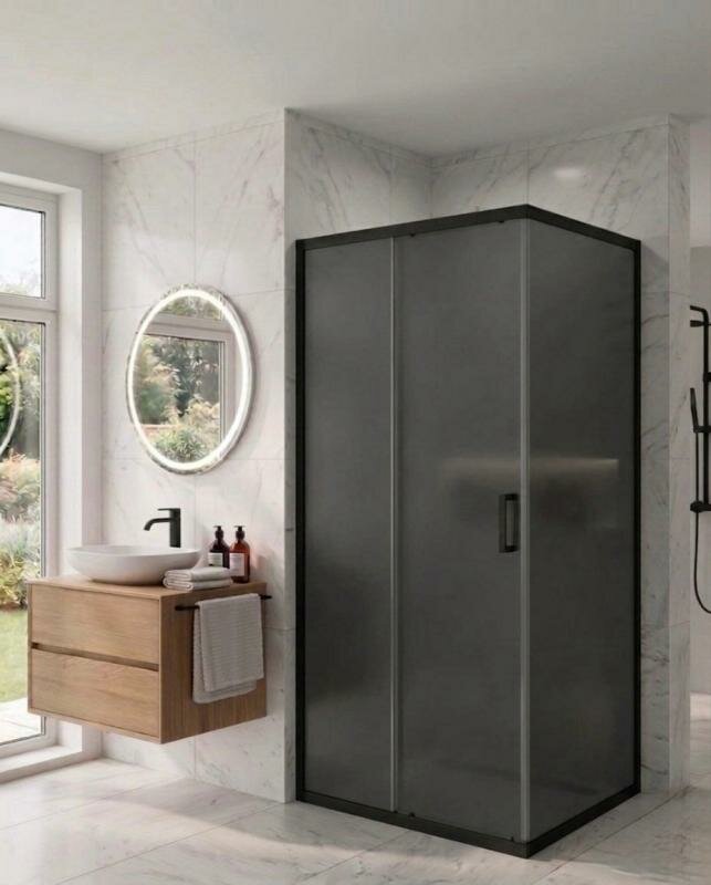 Maybah Glass Душевой угол (раздвижная+глухая) MaybahGlass 1200*600*1950 Стекло 6 мм Графит матовый MGY-1932-6