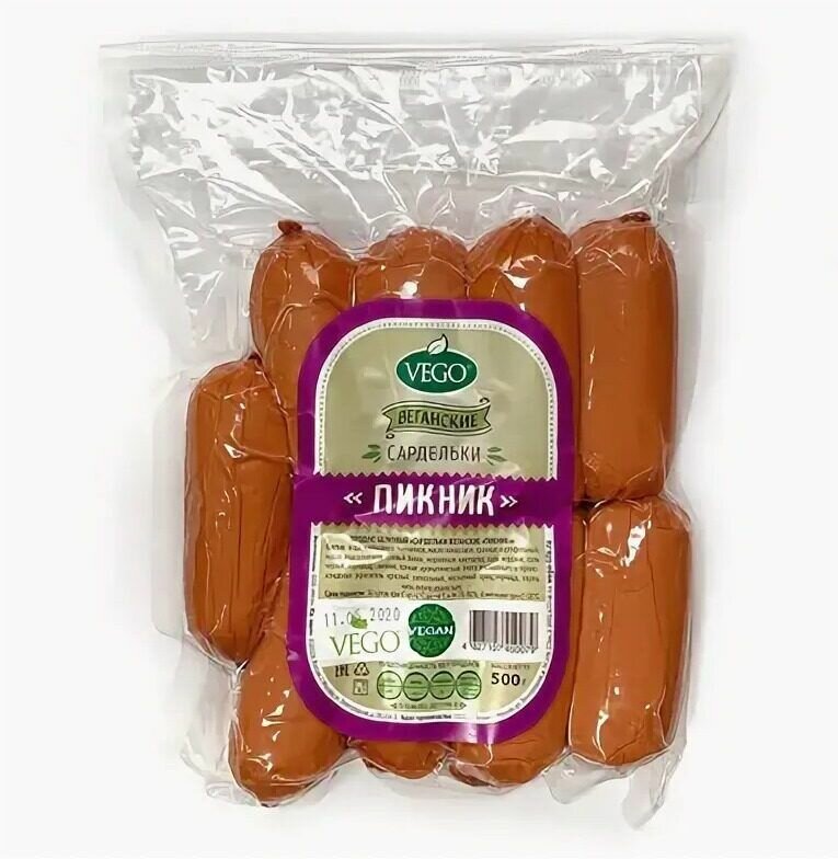 Сардельки вегетарианские для пикника Вего, 500г / 100% растительный продукт без мяса / подходит для веганов