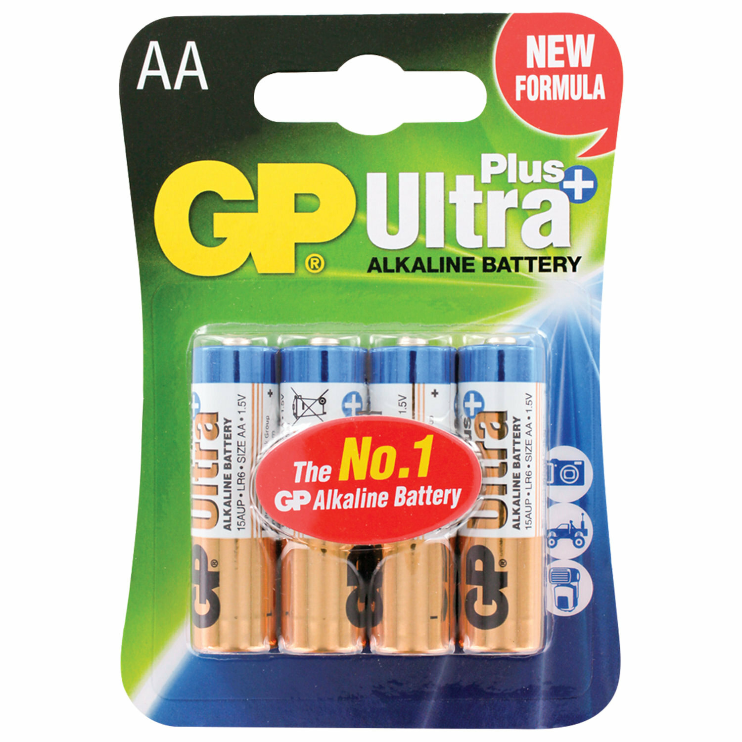 Батарейки GP 4 шт, Ultra Plus, AA LR06, 15А, алкалиновые, пальчиковые, блистер (15AUP-2CR4)