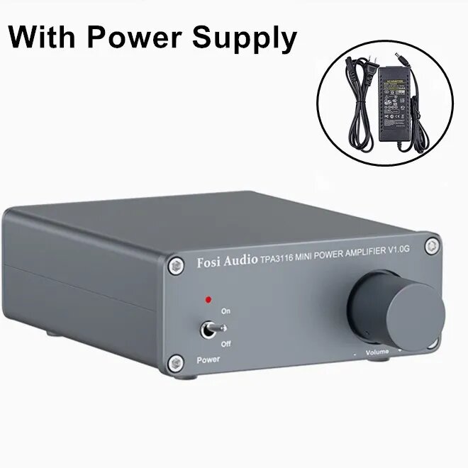 Fosi Audio TPA3116 Mini усилитель, Silver, с блоком питания