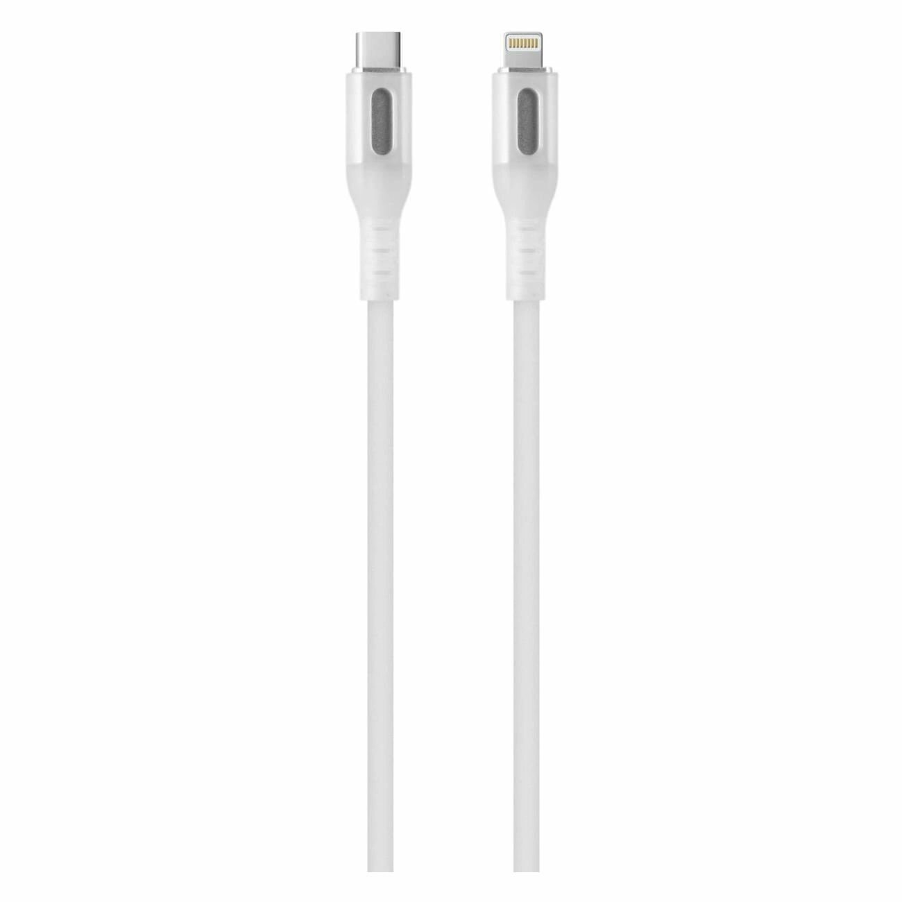 Дата-кабель Red Line pro (Shimmer), Type-C - Lightning 2A, 27W, 1 метр, liquid silicone, коннектор с подсветкой, белый