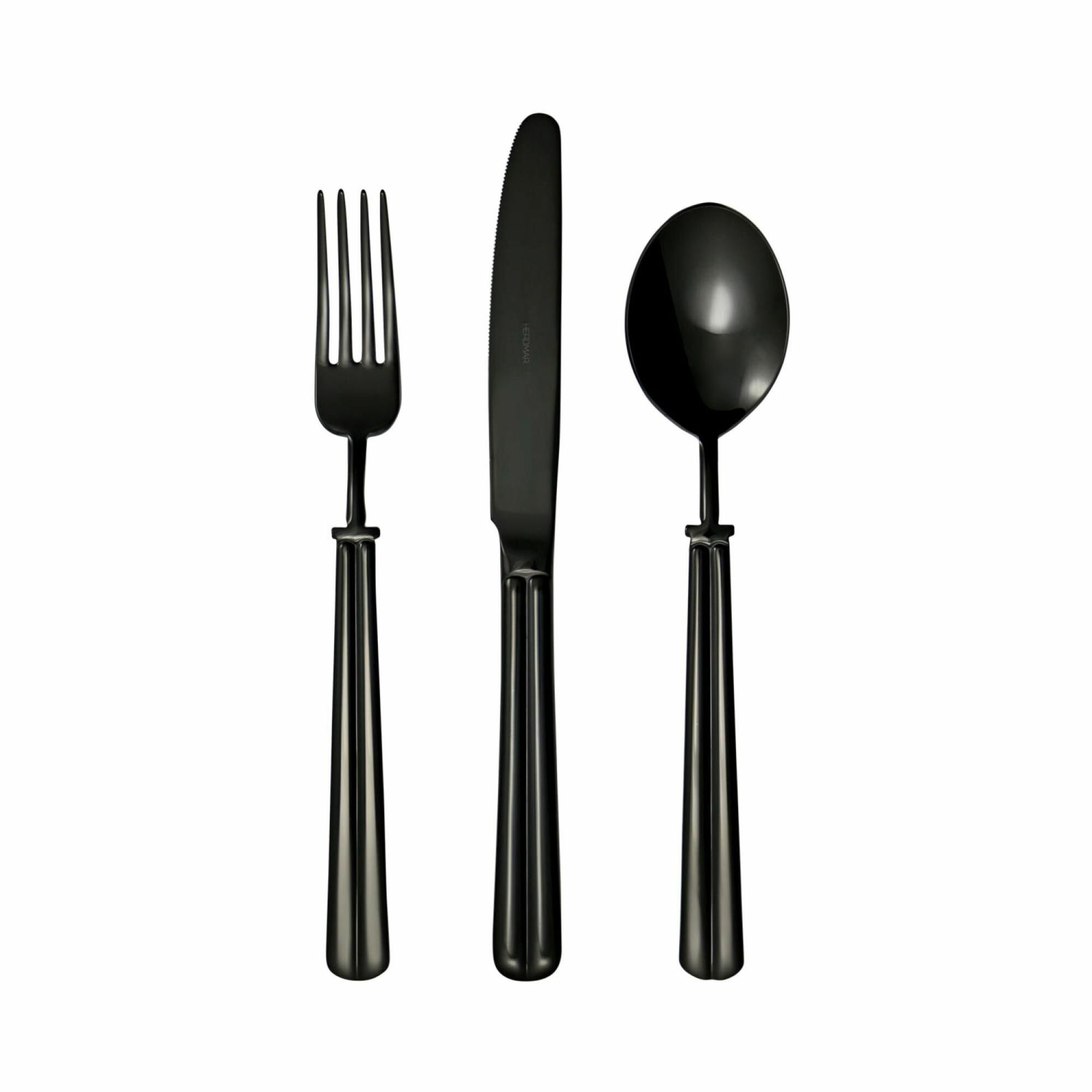 Столовые приборы Herdmar BROOKLYN PVD BLACK 73 , сталь 18/10, черный, 24 шт. (6 ложек + 6 вилок + 6 ножей + 6 чайных ложек) подарочная коробка