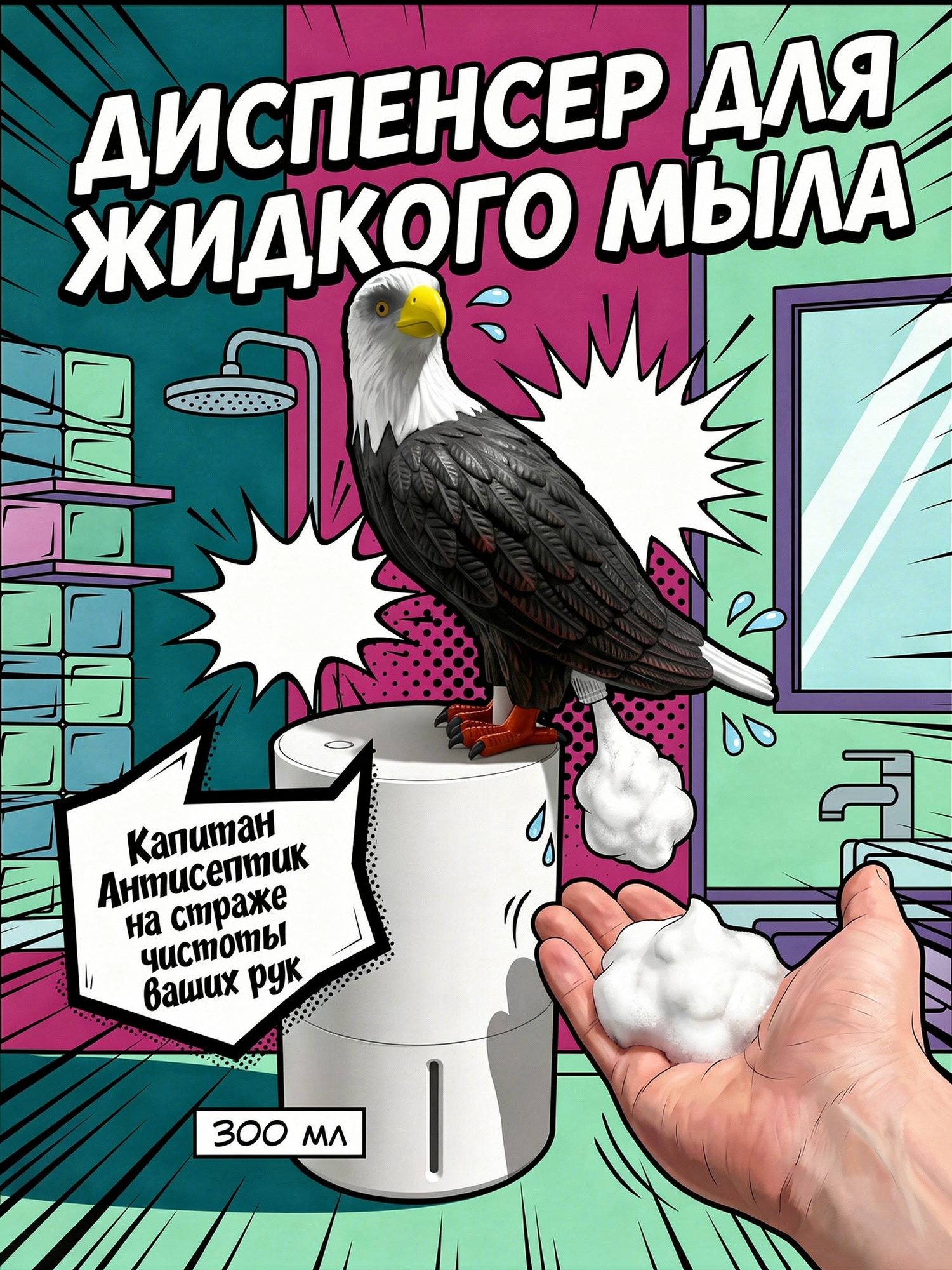 Диспенсер для жидкого мыла белоголовый орлан, сенсорный, темно-коричневый