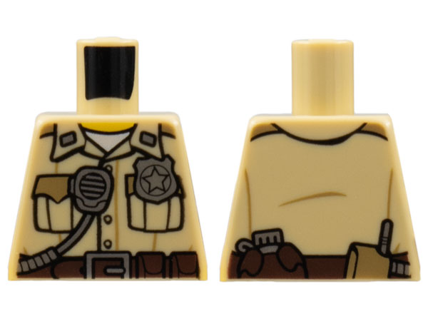Torso Police Shirt with Pockets, Silver Radio and Badge, Brown Belt with Canteen and Phone Pattern, 973pb1904 Tan U