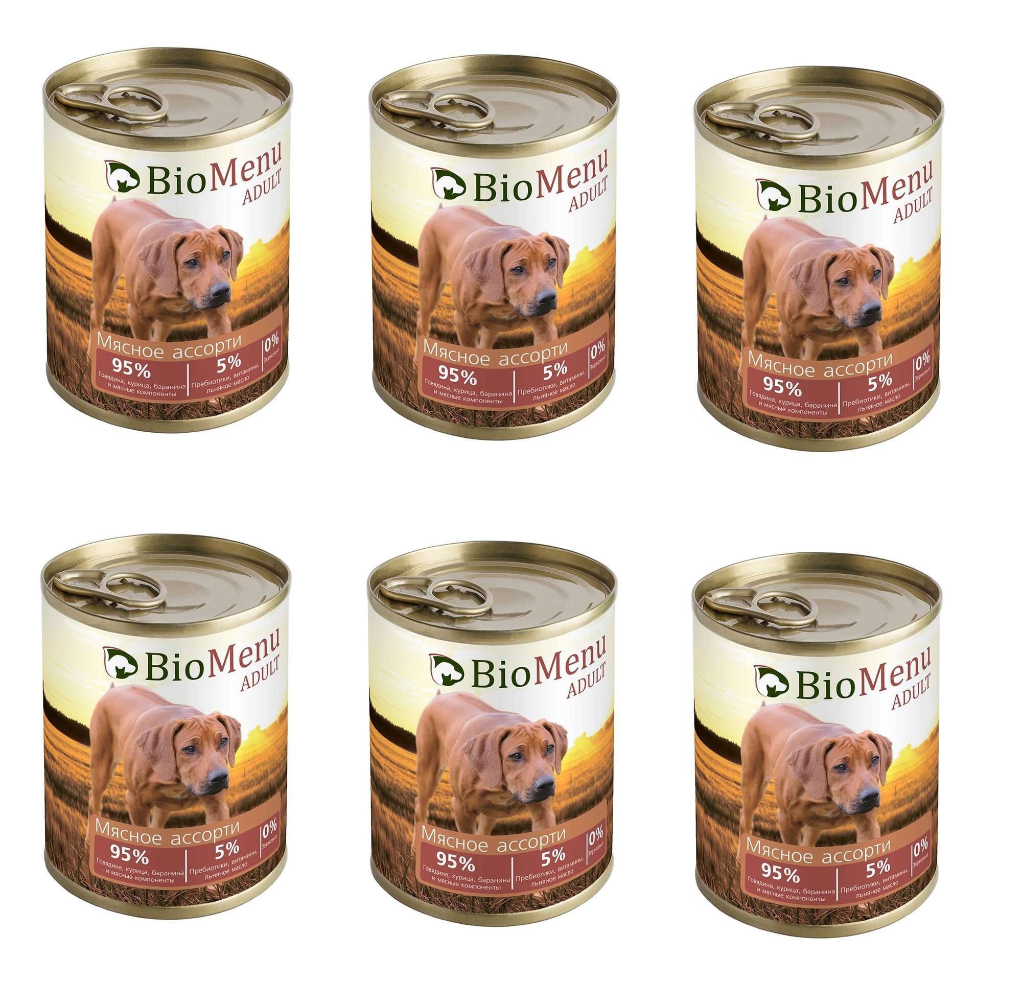 Консервы для собак Био Меню Adult Мясное ассорти 410г 6шт