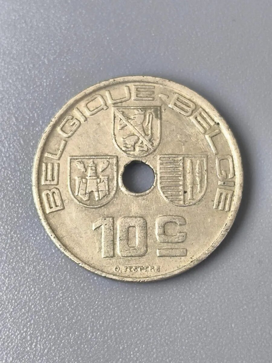 Монета 10 сантимов Бельгия 1938 г