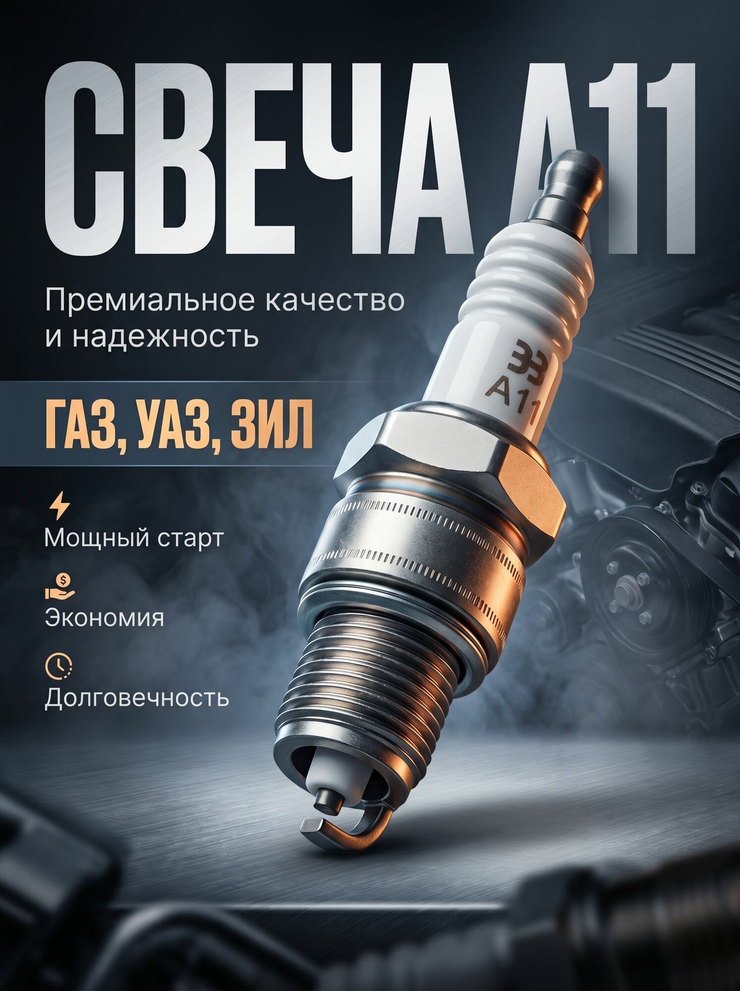 Свеча А11 для ГАЗ, УАЗ, мотоциклы Иж, Ява, Урал, Муравей, 1шт
