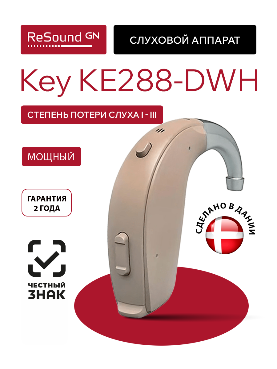 Слуховой аппарат ReSound Key KE288-DWH заушный цифровой мощный