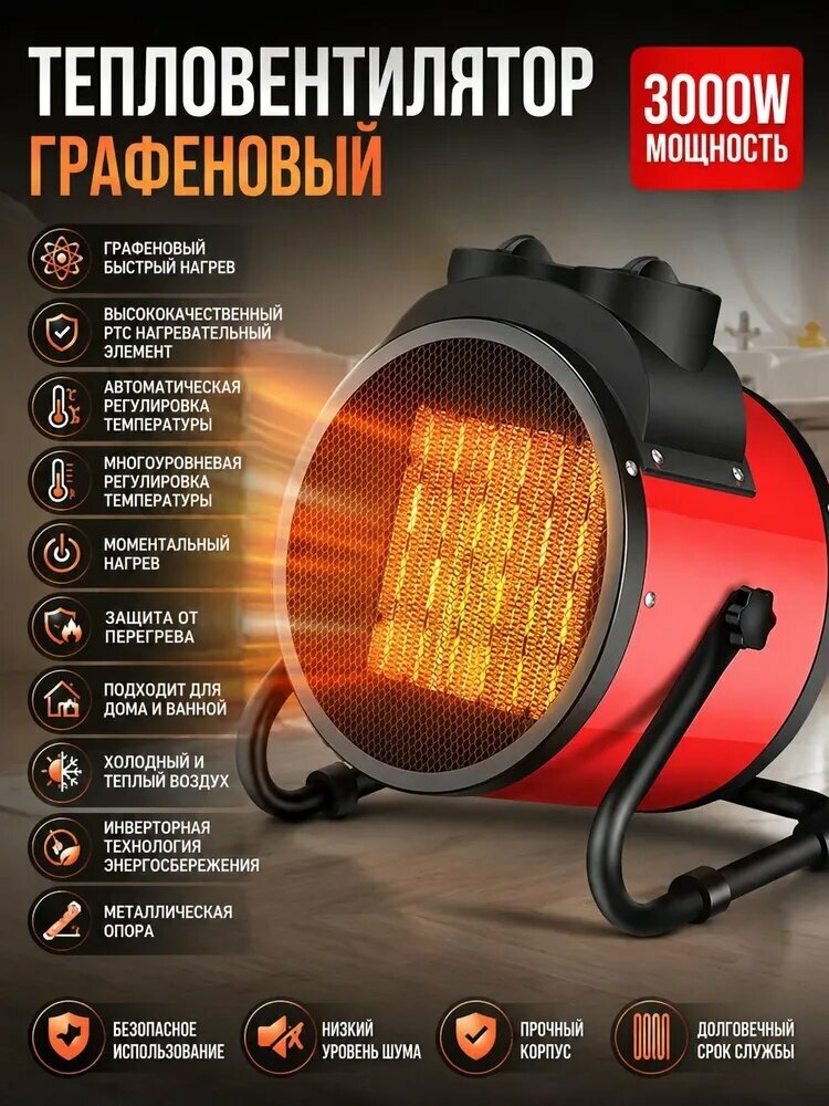 Тепловая пушка электрическая Ресанта ТЭПК-3000K, керамика, 3000 Вт (обогреватель для дома)