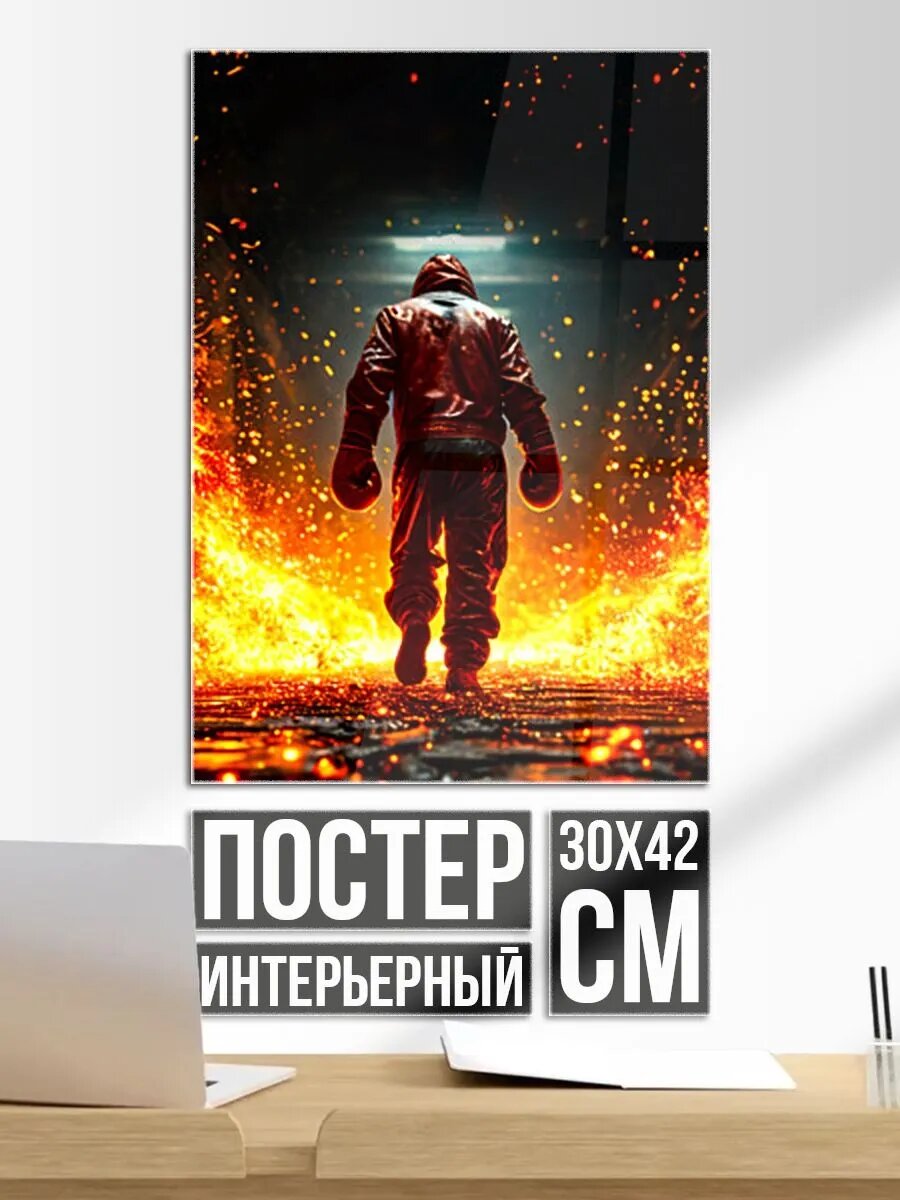 Постер на стену Боксер в огне