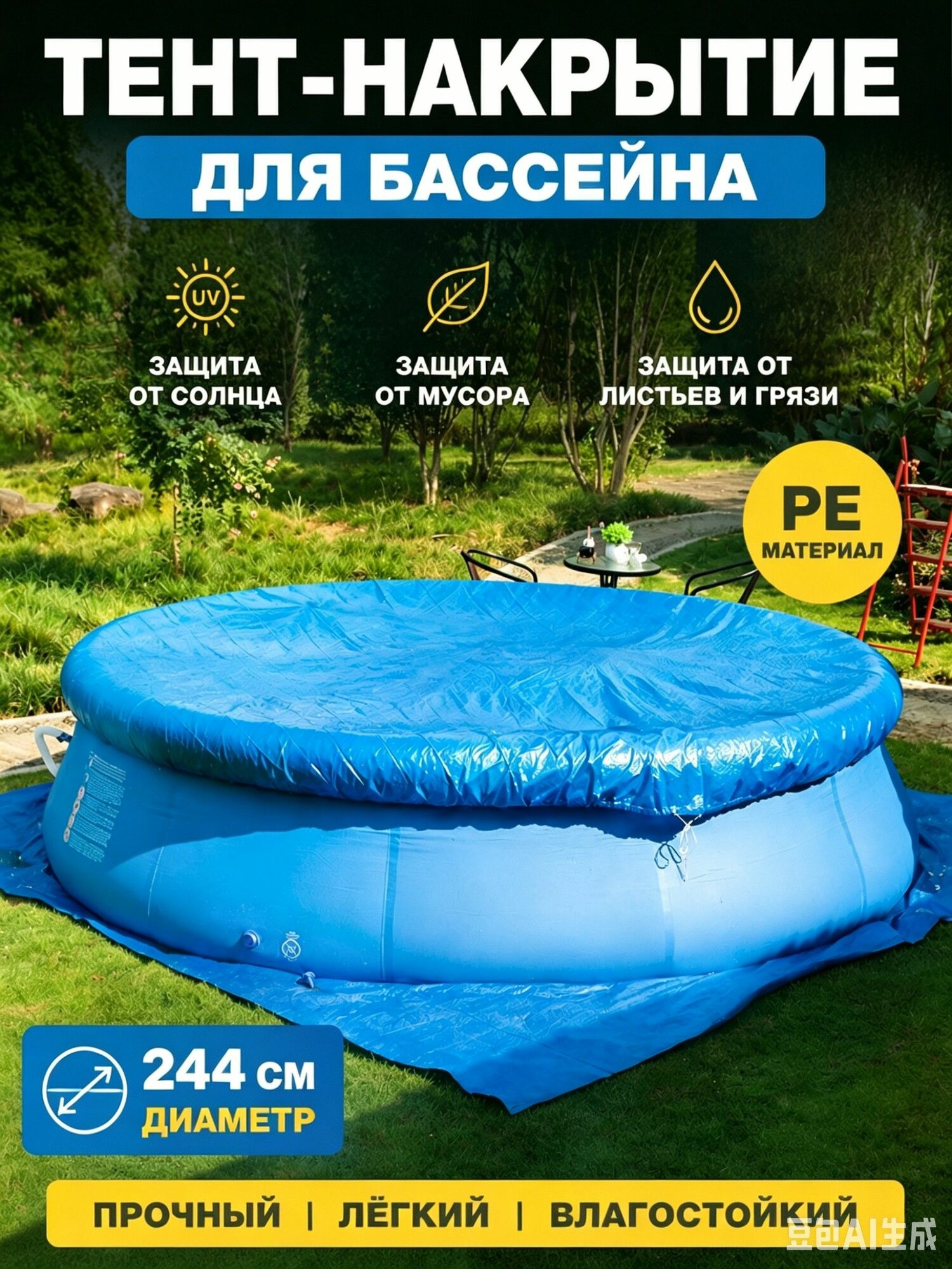 Тент для бассейна, 244 см, защитный чехол от пыли, листьев и дождя, для дачи и сада