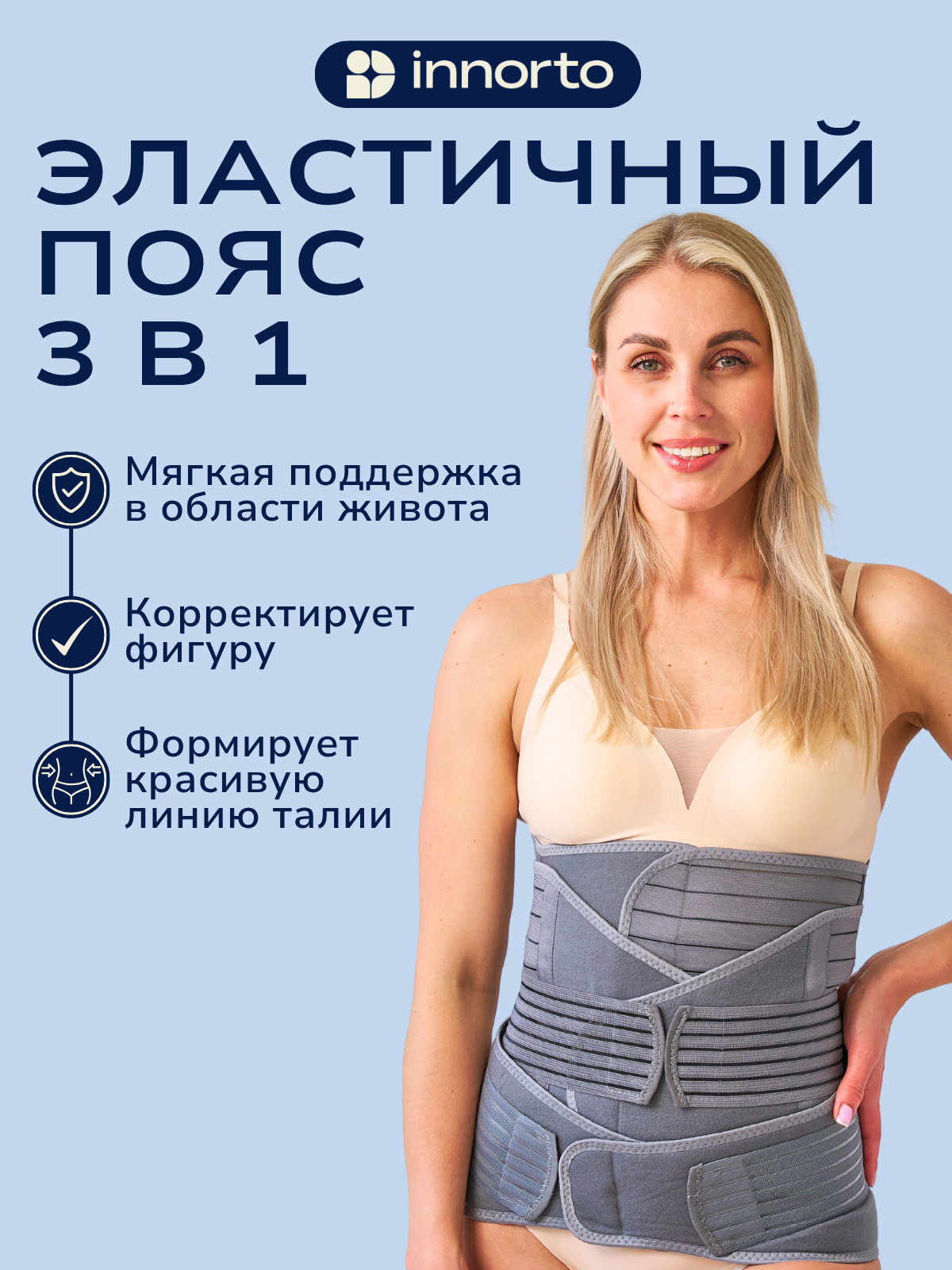 Послеродовый бандаж 3 в 1: подтяжка брюшных мышц + коррекция талии + поддержка спины, серый (M)