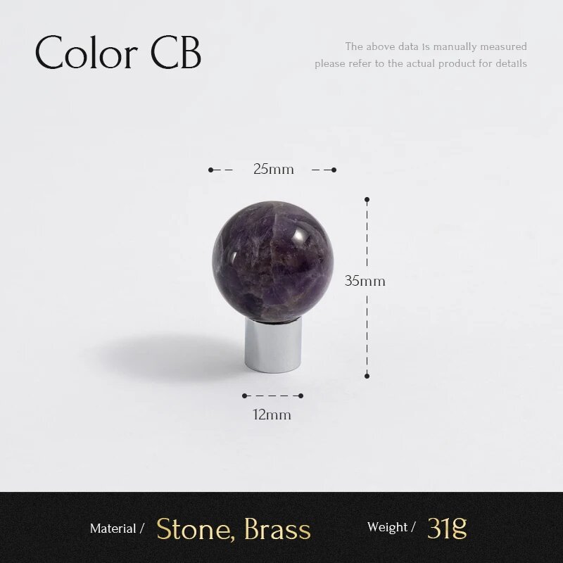 Сантая Ручка для шкафа из латуни с кристаллом розового цвета CB-2.5cm-Purple