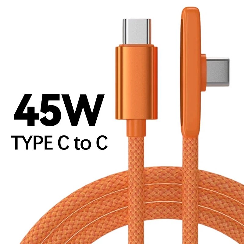 Кабель USB Type-C с угловым разъемом 90 градусов, 45 Вт, быстрая зарядка PD, для iPhone 17, 16, 15 Pro Max, Samsung, плетеный игровой кабель USB-C