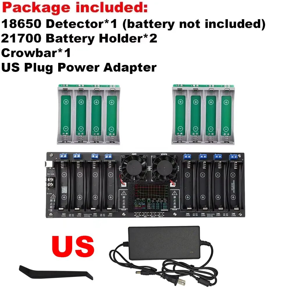 Gaqqee 8-канальный тестер аккумуляторов 21700 18650 21700 US Adapter